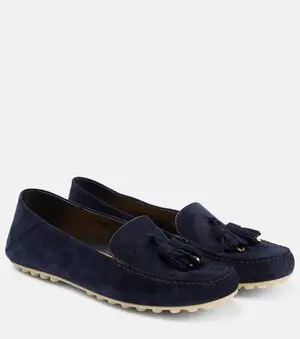 Loro Piana Dot Sole Walk Suede Driving Shoes - Blue