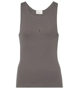 Saint Laurent Cassandre Ribbed-knit Tank Top - Grey