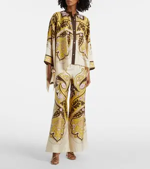 La DoubleJ Spells Placée Printed Silk Twill Palazzo Pants