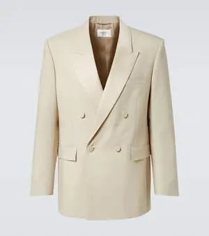 Saint Laurent Double-breasted Wool Tuxedo Jacket - Beige
