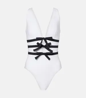 Women's Black White One Piece Swimwear