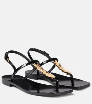 Versace V2025 Chain Leather Thong Sandals - Black