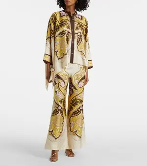 La DoubleJ Printed Silk Twill Palazzo Pants