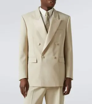Saint Laurent Double-breasted Wool Tuxedo Jacket - Beige