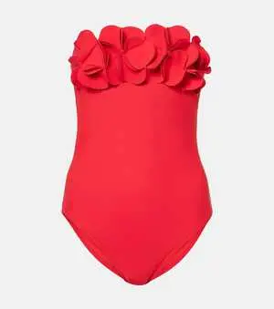 KARLA COLLETTO Tess Floral-applique Bandeau Swimsuit - Red