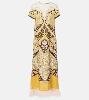La DoubleJ Printed Feather-trimmed Silk Maxi Dress - Multicoloured