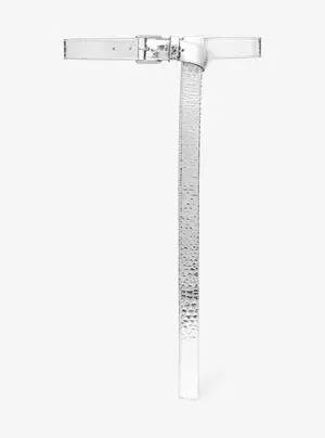 Michael Kors Michael Kors Jodi Metallic Python Embossed Leather Belt Silver