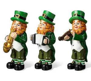 GLITZHOME 5' St.patrick's Leprechaun Musicians Ble Decor S/3