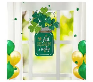 GLITZHOME 16' St.patrick's Mason Jar With Shamr Ock Door Hanger - One-color