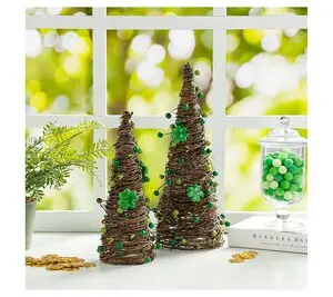 GLITZHOME 16'h St.patrick's Shamrock Berries Ta Ble Trees S/2 - One-color