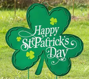 GLITZHOME 24' St.patrick's Shamrock Garden Stak E Or Wall Decor - One-color