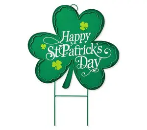 GLITZHOME 24' St.patrick's Shamrock Garden Stak E Or Wall Decor
