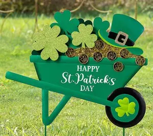 GLITZHOME 24'h St.patrick's Shamrocks Wagon Gar Den Stake - One-color