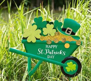 GLITZHOME 24'h St.patrick's Shamrocks Wagon Gar Den Stake