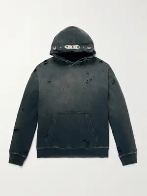 Kapital Embellished Distressed Cotton-jersey Hoodie - Gray