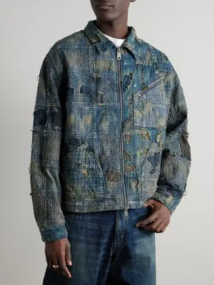 Kapital Boro Distressed Patchwork Denim Jacket - Blue