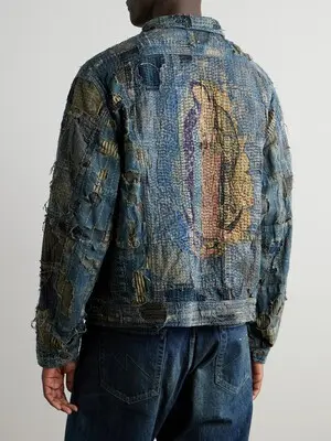 Kapital Boro Distressed Patchwork Denim Jacket - Blue