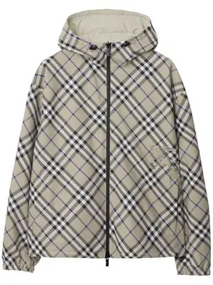 Burberry Burberry Checked Reversible Hooded Jacket Neutrals