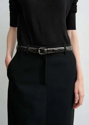 TOTEME Slim Croco-embossed Leather Belt - Brown