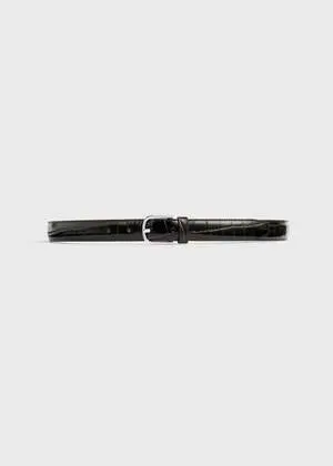 TOTEME Slim Croco-embossed Leather Belt - Brown