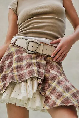 Free People Leather Belt With Oversized Buckle - Ecru