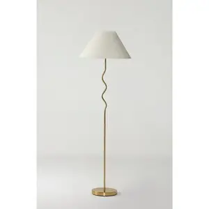 BRIGHTECH Squiggle 62" Led Modern Wavy Floor Lamp With Fabric Shade - Antique Brass