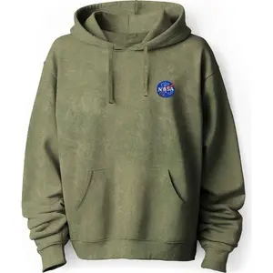 DALIX Nasa Embroidered Mineral Wash Hoodie - Olive