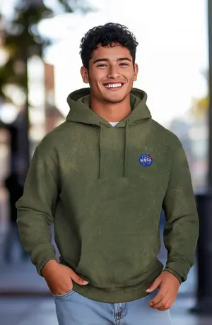 DALIX Nasa Embroidered Mineral Wash Hoodie - Olive