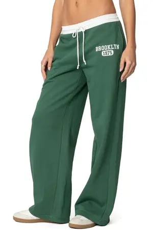 EDIKTED Brookie Wide Leg Cotton Sweatpants - Green