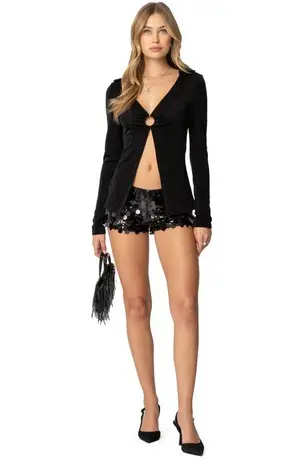 EDIKTED Sephira Sequin Micro Shorts - Black