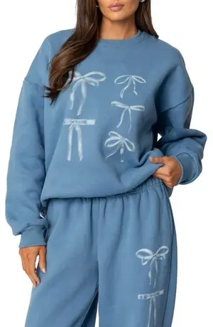 EDIKTED Bow Bliss Oversized Sweatshirt - Blue
