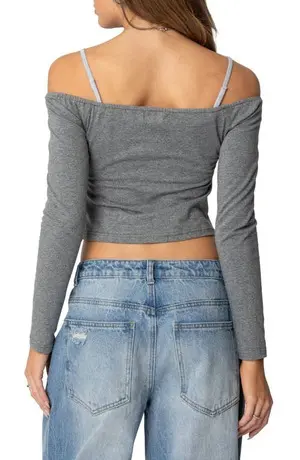 EDIKTED Layered Cold Shoulder Crop Top