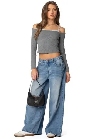 EDIKTED Layered Cold Shoulder Crop Top