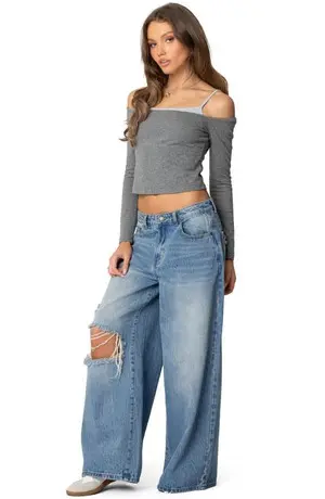 EDIKTED Layered Cold Shoulder Crop Top