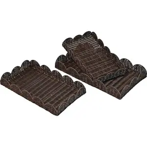 HAPPIMESS Parker Southwestern Cottage Resin Scalloped Rectangular Decorative Serving Trays - Dark Brown