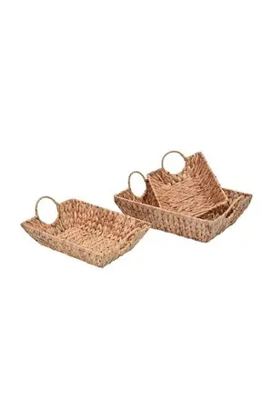HAPPIMESS Rowan Bohemian Cottage Handwoven Hyacinth Rectangular Decorative Basket Trays With Handles - Natural