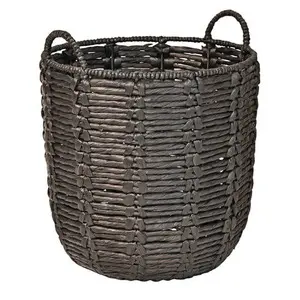 HAPPIMESS Laurel 19.49" Bohemian Handwoven Abaca Hamper Basket With Handles Black
