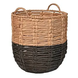 HAPPIMESS Laurel 19.49" Bohemian Handwoven Abaca Hamper Basket With Handles - Natural/black