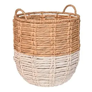 HAPPIMESS Laurel 19.49" Bohemian Handwoven Abaca Hamper Basket With Handles - Natural/white