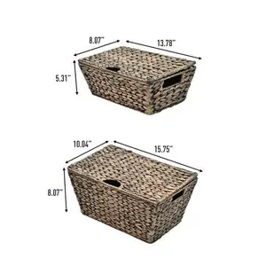 HAPPIMESS Wilder Classic Farmhouse Woven Hyacinth Rectangular Storage Baskets With Lids And Handles - Brown