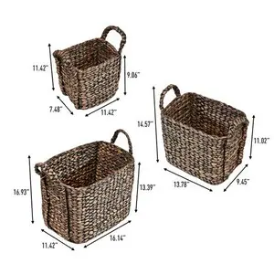 HAPPIMESS Clara Farmhouse Classic Handwoven Hyacinth Rectangle Storage Floor Baskets With Handles