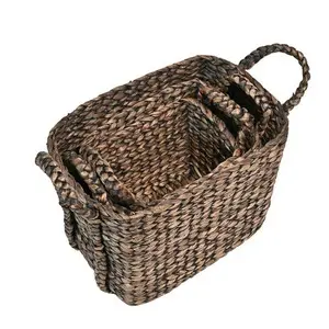 HAPPIMESS Clara Farmhouse Classic Handwoven Hyacinth Rectangle Storage Floor Baskets With Handles