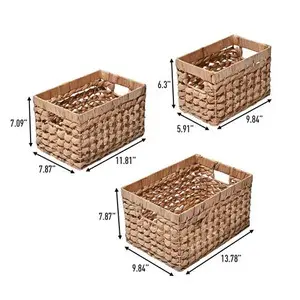 HAPPIMESS Hayden Bohemian Cottage Handwoven Hyacinth Rectangular Nesting Baskets With Handles - Natural