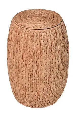 HAPPIMESS Colt Coastal Bohemian Handwoven Hyacinth Barrel Storage Stool With Lid - Natural
