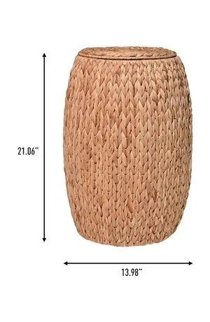 HAPPIMESS Colt Coastal Bohemian Handwoven Hyacinth Barrel Storage Stool With Lid