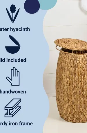 HAPPIMESS Colt Coastal Bohemian Handwoven Hyacinth Barrel Storage Stool With Lid