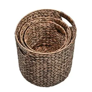 HAPPIMESS Avery Bohemian Cottage Handwoven Hyacinth Cylinder Nesting Baskets With Handles