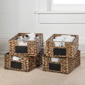 HAPPIMESS Lane Classic Farmhouse Hand-woven Hyacinth Pantry Baskets With Chalkboard Labels And Handles - Brown