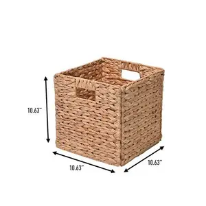 HAPPIMESS Bryce Classic Farmhouse Handwoven Hyacinth Collapsible Storage Cube Baskets With Handles