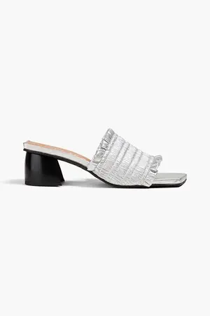 GANNI Shirred Metallic Mules - Silver